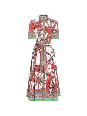 Dolce & Gabbana Carretto-print Cotton Poplin Belted Dress - Multicolor