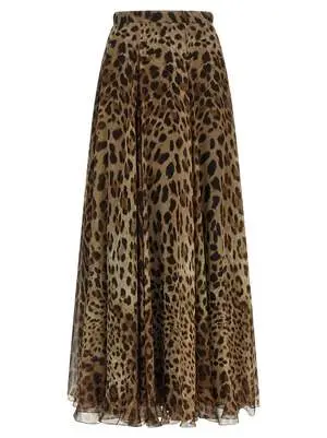 Dolce & Gabbana Leo' Print Silk Chiffon Skirt - Brown