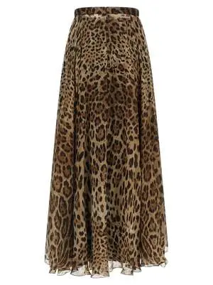 Dolce & Gabbana Leo' Print Silk Chiffon Skirt - Brown