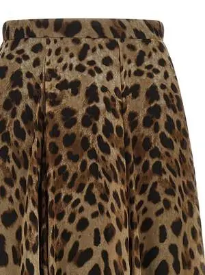 Dolce & Gabbana Leo' Print Silk Chiffon Skirt - Brown