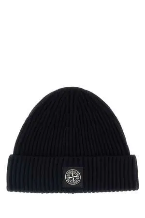 Stone Island Ribbed Wool Beanie Hat - Blue