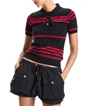 Cynthia Rowley Ziggy Cropped Knit Polo - Black