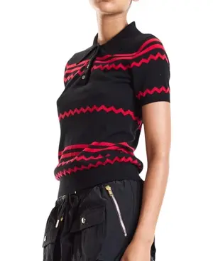 Cynthia Rowley Ziggy Cropped Knit Polo - Black