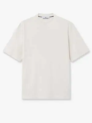Stone Island Cotton Tshirt With Toneontone Logo Print On The Front - White