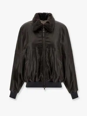Brunello Cucinelli Aviator Leather Bomber - Brown