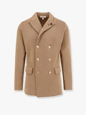 LARDINI Knitted Blazer With Iconic Brooch - Beige