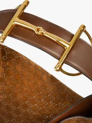 Gucci Beatrix Suede Shoulder Bag With Allover Gg Logo