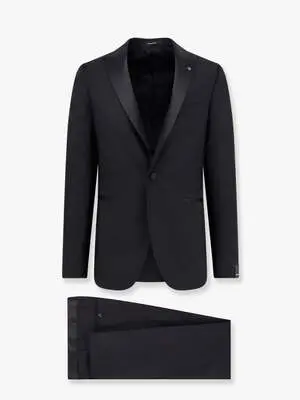 Tagliatore Virgin Wool Tuxedo With Iconic Brooch - Black