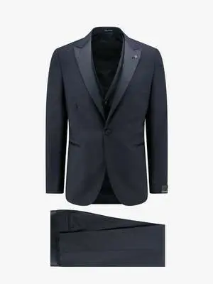 Tagliatore Virgin Wool Tuxedo With Vest - Blue