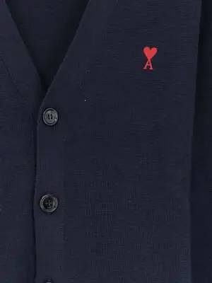 AMI Paris Wool Cardigan With Iconic Embroidery