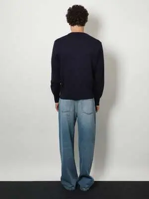 AMI Paris Wool Cardigan With Embroidered Detail - Blue