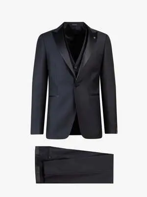 Tagliatore Virgin Wool Tuxedo With Vest - Blue