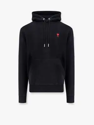 AMI Paris Cotton Sweatshirt With Logo Embroidery - Black