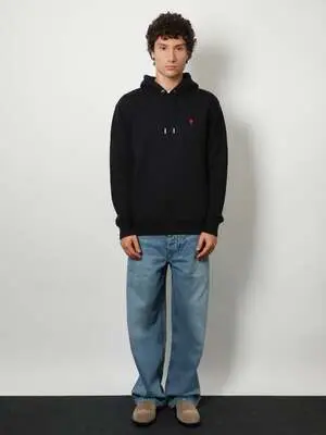 AMI Paris Cotton Hoodie With Embroidered Logo - Black