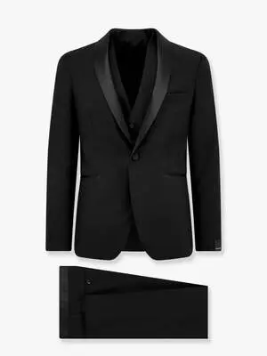 Tagliatore Virgin Wool Tuxedo With Vest - Black