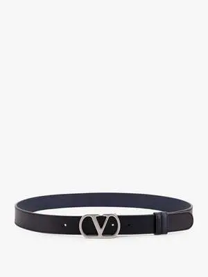 Valentino Garavani Vlogo Leather Reversible Belt - Black