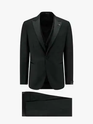 Tagliatore Virgin Wool Tuxedo With Vest - Black