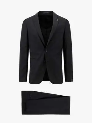Tagliatore Virgin Wool Suit With Removable Iconic Brooch - Black