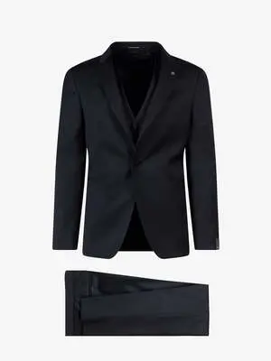 Tagliatore Virgin Wool Tuxedo With Vest - Black