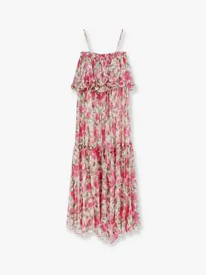 Chloé Silk Long Dress With Floral Print - Pink