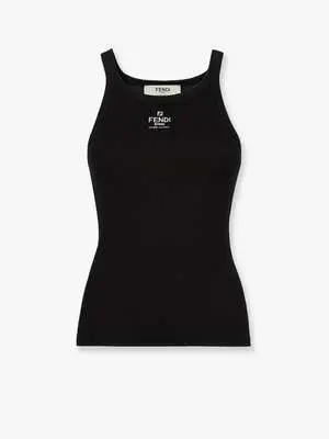 Fendi Ribbed Cotton Tank Top - Black