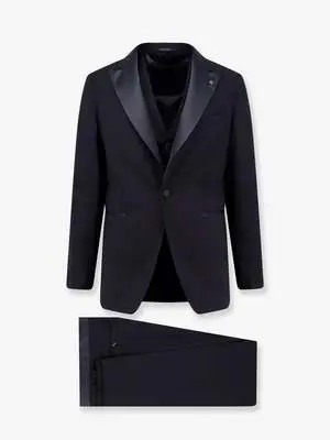Tagliatore Virgin Wool Tuxedo With Vest - Blue