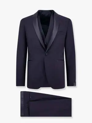 Tagliatore Virgin Wool Tuxedo With Vest - Blue