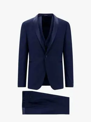 Tagliatore Virgin Wool Tuxedo With Vest - Blue