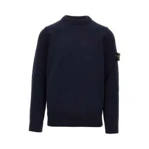 Stone Island Virgin Wool-blend Sweater With Logo Badge - Blue
