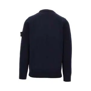 Stone Island Virgin Wool-blend Sweater With Logo Badge - Blue