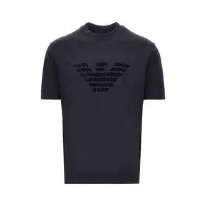 Emporio Armani Lyocell And Cotton Blend T-hirt With Logo - Blue