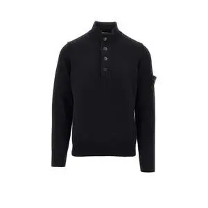 Stone Island Virgin Wool Blend Knit Sweater With Logo Badge