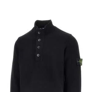 Stone Island Virgin Wool Blend Knit Sweater With Logo Badge