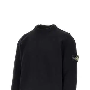 Stone Island Virgin Wool-blend Knit Sweater With Logo Badge - Black