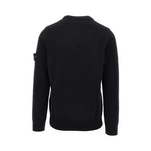 Stone Island Virgin Wool-blend Knit Sweater With Logo Badge - Black