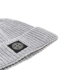 Stone Island Virgin Wool Beanie Hat With Logo Patch