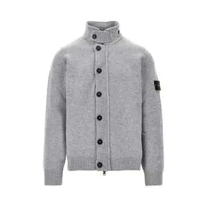 Stone Island Knitted Cardigan With Logo Badge An - Grey