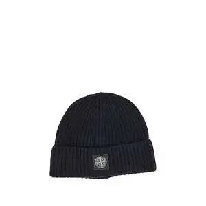 Stone Island Virgin Wool Beanie Hat With Logo Patch - Blue