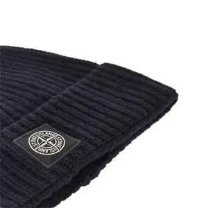 Stone Island Virgin Wool Beanie Hat With Logo Patch