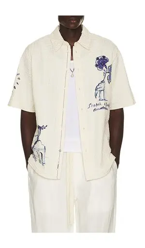 Scotch & Soda Delfts Blauq Worked Out Relaxed Fit Short Sleeved Shirt In Ivory - Eggnog