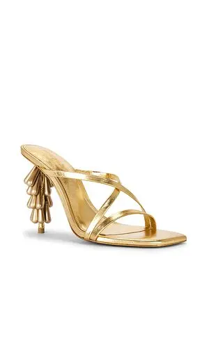 Cult Gaia Metallic Gold Sandal With Sculptural Heel