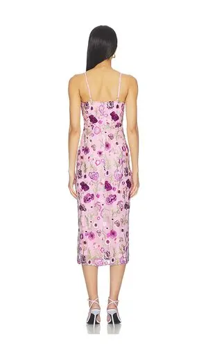 LOVERS AND FRIENDS Embroidered Mesh Midi Dress