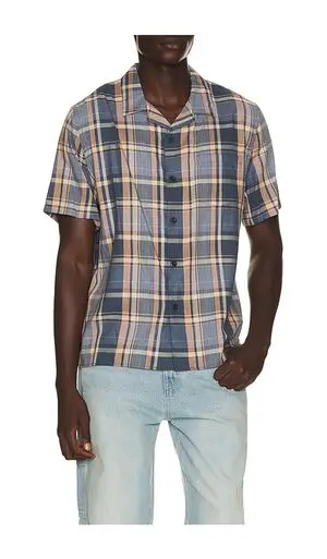 Vince Prine Plaid Cotton Blend Cabana Shirt In Blue - Prussian Blue Combo