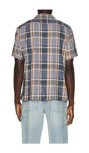 Vince Prine Plaid Cotton Blend Cabana Shirt In Blue