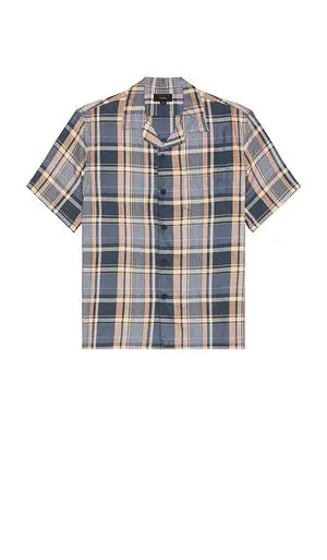 Vince Prine Plaid Cotton Blend Cabana Shirt In Blue