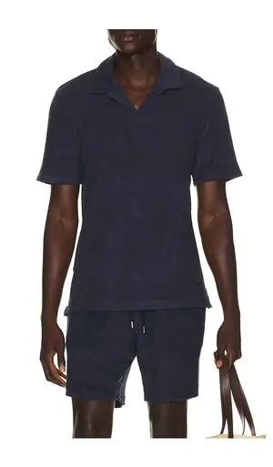 Frescobol Carioca Faustino Terry Cotton Blend Polo Short Sleeve In Navy