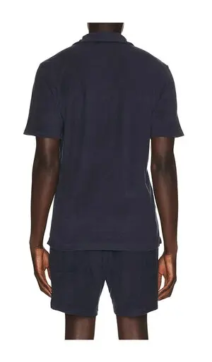 Frescobol Carioca Faustino Terry Cotton Blend Polo Short Sleeve In Navy