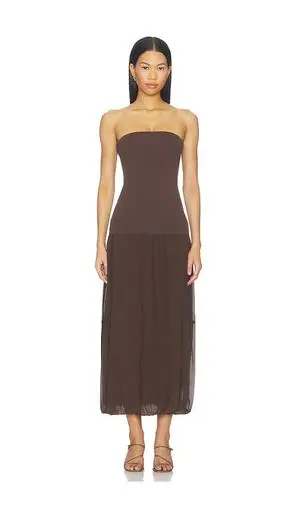 ST. AGNI Strapless Balloon Hem Dress In Brown