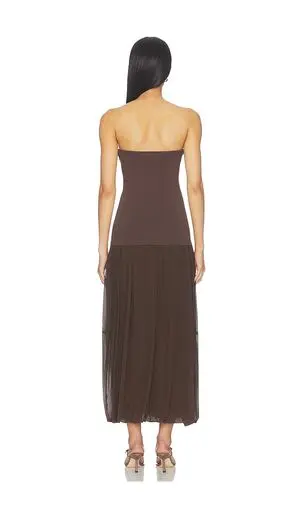 ST. AGNI Strapless Balloon Hem Dress In Brown