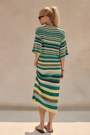 Free People Striped Knit Midi Dress - Teal Combo
